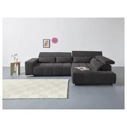 Ecksofa COTTA "Orion L-Form" Sofas Gr. B/H/T: 310cm x 70cm x 225cm, Microfaser, Ottomane rechts, braun (mud) mit Ottomane, inklusive verstellbarer Kopfstützen und 5 Nierenkissen