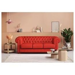 Chesterfield-Sofa Max Winzer "Kent edel und bequem, tolle Detailverarbeitung, komfortable Armlehnen" Sofas Gr. B/H/T: 202 cm x 75 cm x 101 cm, Kunstleder 20701, rot (chilli) 3-Sitzer mit aufwendiger Knopfheftung, Breite 205 cm