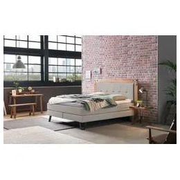 Boxspringbett Hasena "Oakland" Komplettbetten Gr. Flachgewebe Massivholz Matratze H3, mit Topper Superio, Liegekomfort soft, Liegefläche B/L: 140cm x 200cm, H3, Tonnentaschen-Federkernmatratze, grau (grau/metall used) Boxspringbett Boxspringbett, Industrial Look, Kopfteil aus Wildeiche, Used-Look