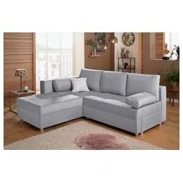 Ecksofa Home Affaire "Italia L-Form" Sofas Gr. B/H/T: 217cm x 80cm x 182cm, Samtoptik, Ottomane beidseitig montierbar, grau (hellgrau) mit Bettfunktion und Bettkasten, Federkern-Polsterung