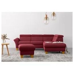 Ecksofa Home Affaire "Lindgren L-Form" Sofas Gr. B/H/T: 249 cm x 84 cm x 217 cm, Luxus-Microfaser Florence, Ottomane rechts, ohne TV-Funktion motorisch-ohne Bettfunktion mit einklappbaren Rollen-ohne Stauraum-ohne Kopfteilverstellung-ohne Federkern, rot (bordeaux) wahlweise mit TV-Funktion, Stauraum und Kopfteilverstellung