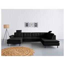 Wohnlandschaft Inosign "Birkholm U-Form" Sofas Gr. B/H/T: 347 cm x 83 cm x 226 cm, Olympia EASY CLEAN, Ottomane rechts, mit Armlehnfunktion, schwarz Armlehnverstellung, auch in Easy Clean Bezug - mit Wasser zu reinigen