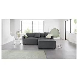 Ecksofa Inosign "Marva 3tlg. L-Form" Sofas Gr. B/H/T: 220cm x 89cm x 180cm, Samtoptik, grau (anthrazic) beide Armlehnelemente ausziehbar für Bettfunktion, mit Bettkasten