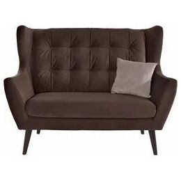 2-Sitzer Andas "Hemmink" Sofas Gr. B/H/T: 144cm x 107cm x 94cm, Samtvelours, ohne Funktion, braun (braun/hellgrau) mit Knopfheftung