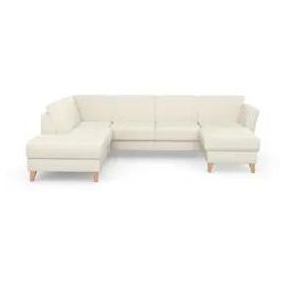 Sit & More Wohnlandschaft SIT & MORE "Visby U-Form" Sofas Gr. B/H/T: 303cm x 87cm x 213cm, Struktur fein, Ottomane links, ohne Bettfunktion-ohne Stauraum, beige (linen) wahlweise mit Bettfunktion und Stauraum, frei im Raum stellbar