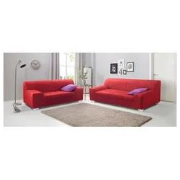 Polstergarnitur DOMO collection "Amando" Sitzmöbel-Sets Gr. H/T: 74cm x 79cm, Microfaser PRIMABELLE, ohne Funktion, rot bestehend aus 2er- und 3er-Sofa