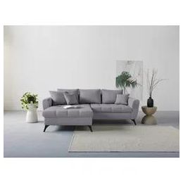 Ecksofa Inosign "Lörby L-Form" Sofas Gr. B/H/T: 246 cm x 90 cm x 170 cm, Luxus-Microfaser weich, Recamiere links, Luxus Microfaser weich, grau auch mit Aqua clean-Bezug, feine Steppung im Sitzbereich, lose Kissen