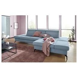 Sit & More Ecksofa SIT & MORE "Brisbane L-Form", blau (hellblau), B:319cm T:181cm, Soft clean (98% Polyester, 2% Polyamid), Sofas, Fußhöhe 15 cm, inklusive Sitztiefen-, Armteil- und Kopfteilverstellung