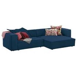 Ecksofa W.Schillig "around-the-block" Sofas Gr. B/H/T: 300cm x 66cm x 164cm, Longlife fabric Flachgewebe T88, Longchair rechts, blau (blue t88) mit eleganter Biese, Federkern