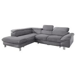 Ecksofa COTTA "Driver L-Form" Sofas Gr. B/H/T: 266cm x 73cm x 214cm, Chenille, Ottomane links, mit Kopfteilverstellung-mit Bettfunktion und Bettkasten, grau (stone) mit Kopfteilverstellung, wahlweise Bettfunktion