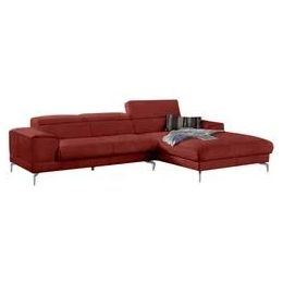 Ecksofa W.Schillig "piedroo" Sofas Gr. B/H/T: 303cm x 70cm x 193cm, Stoff S37, Longchair rechts, mit Kopfteilverstellung-mit motorischer Sitztiefenverstellung, rot (marsala s37) Kopfteilverstellung, wahlweise mit Sitztiefenverstellung, Breite 303cm