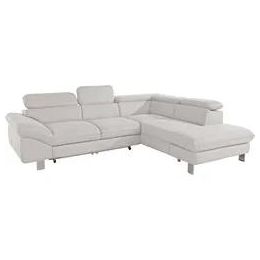 Ecksofa COTTA "Driver L-Form" Sofas Gr. B/H/T: 266cm x 73cm x 214cm, Struktur, Ottomane rechts, mit Kopfteilverstellung-mit Bettfunktion und Bettkasten, grau (argent) mit Kopfteilverstellung, wahlweise Bettfunktion