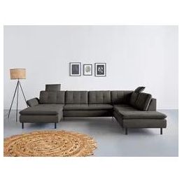 Wohnlandschaft Inosign "Birkholm U-Form" Sofas Gr. B/H/T: 347cm x 83cm x 226cm, Olympia EASY CLEAN, Ottomane rechts, mit Armlehnfunktion, grau Armlehnverstellung, auch in Easy Clean Bezug - mit Wasser zu reinigen