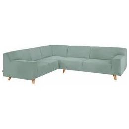 Ecksofa Tom Tailor HOME "NORDIC PURE" Sofas Gr. B/H/T: 269cm x 77cm x 226cm, Samtstoff STC, langer Schenkel rechts, grün (celadon stc 3) im Retrolook, Füße Buche natur