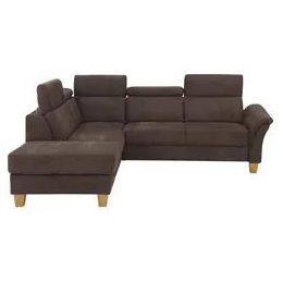 Ecksofa Home Affaire "Conville L-Form" Sofas Gr. B/H/T: 247cm x 84cm x 217cm, Luxus-Microfaser Vintage, Ottomane links, inkl.Kopfteilverstellung, ohne Bettfunktion und Stauraum, braun (mocca) Federkern, wahlweise mit Bettfunktion und Bettkasten bzw. Stauraum