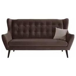 3-Sitzer Andas "Hemmink" Sofas Gr. B/H/T: 197cm x 107cm x 94cm, Samtvelours, ohne Funktion, braun (braun, hellgrau) mit Knopfheftung