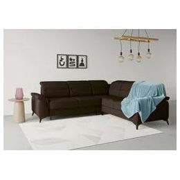 Sit & More Ecksofa SIT & MORE "Sinatra L-Form", braun (dunkelbraun), B:251cm H:85cm T:231cm, 100% Polyester, Sofas, optinal mit Kopfteilverstellung und Armteilfunktion, Metallfüße
