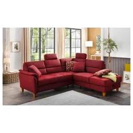 Ecksofa Home Affaire "Palmera L-Form" Sofas Gr. B/H/T: 236cm x 89cm x 212cm, Luxus-Microfaser, Ottomane rechts, mit Bettfunktion-mit Bettkasten, rot (bordeaux) Federkern, wahlweise mit Bettfunktion und mitohne Stauraum