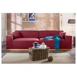 3-Sitzer Home Affaire "Terry" Sofas Gr. B/H/T: 278cm x 75cm x 89cm, Struktur fein, Inklusive 2 Zierkissen, rot mit offener Kedernaht und Holzuntergestell