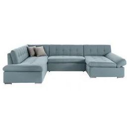 Wohnlandschaft Trendmanufaktur "Reggae II, U-Form" Sofas Gr. B/H/T: 298cm x 78cm x 206cm, Struktur, Recamiere rechts, ohne Bettfunktion, grün (salbei) wahlweise mit Bettfunktion