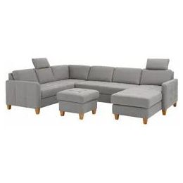 Wohnlandschaft Home Affaire "Earl U-Form" Sofas Gr. B/H/T: 292cm x 80cm x 204cm, Struktur fein, Recamiere rechts, mit Bettfunktion, grau wahlweise auch mit Bettfunktion oder Bettkasten