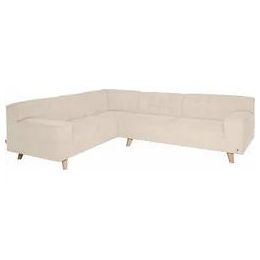 Ecksofa Tom Tailor HOME "NORDIC CHIC" Sofas Gr. B/H/T: 269cm x 77cm x 226cm, Samtstoff STC, langer Schenkel rechts, beige (ivory stc 1) im Retrolook, Füße Buche natur