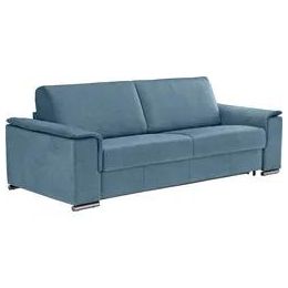 2,5-Sitzer Egoitaliano "Cecilia, modern und elegant mit erstklassigem Sitzkomfort" Sofas Gr. B/H/T: 234cm x 85cm x 102cm, Luxus-Microfaser Lederoptik, blau (hellblau) mit verchromten Metallfüßen