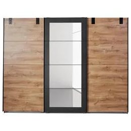 Schwebetürenschrank wimex "Malmö" Schränke Gr. B/H/T: 270 cm x 210 cm x 65 cm, 3 St., braun (plankeneiche, graphit, spiegel) wahlweise mit Spiegel