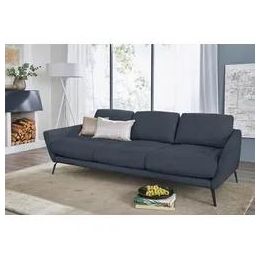 Big-Sofa W.Schillig "softy" Sofas Gr. B/H/T: 254cm x 79cm x 113cm, Chenille-Flachgewebe R66, blau (marine r66) mit dekorativer Heftung im Sitz, Füße schwarz pulverbeschichtet