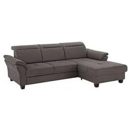 Ecksofa Home Affaire "Solvei L-Form", grau (anthrazit), B:255cm H:104cm T:185cm, Struktur (100% Polyester), Luxus-Microfaser Lederoptik (100% Polyester), Luxus-Microfaser ALTARA NUBUCK (100% Polyester), Sofas, mit Recamierenabschluß und Sitztiefenverstellung