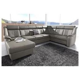 Sit & More Wohnlandschaft SIT & MORE "Basel U-Form" Sofas Gr. B/H/T: 315cm x 98cm x 210cm, NaturLEDER-Kunstleder, Recamiere links, mit Relaxfunktion, grau wahlweise mit Relaxfunktion