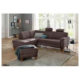 Ecksofa Home Affaire "Alta L-Form", braun (dunkelbraun), B:250cm H:89cm T:201cm, Struktur ( 100% Polyester), Struktur fein ( 100% Polyester), Luxus-Microfaser ALTARA NUBUCK (100% Polyester), Sofas, mit Federkern und Kontrastnaht, Füße Buche eichefarben