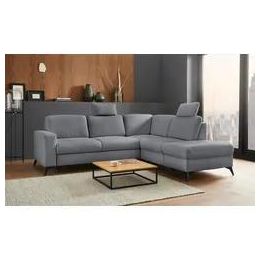 Ecksofa Places of Style "Lolland L-Form" Sofas Gr. B/H/T: 249cm x 88cm x 212cm, Struktur imprägniert, Ottomane rechts, mit Bettfunktion und Stauraum, blau (blaugrau) Wahlweise mit Bettfunktion und Stauraum, auch abwischbarem Bezug