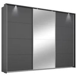 Schwebetürenschrank Rauch "Kleiderschrank Schrank Garderobe Wäscheschrank TOMA mit Passepartout" Schränke Gr. B/H/T: 278 cm x 214 cm x 64 cm, Passepartout mit Beleuchtung, grau (graumetallic) inkl. Regaleinsatz sowie zusätzlichen Einlegeböden MADE IN GERMANY