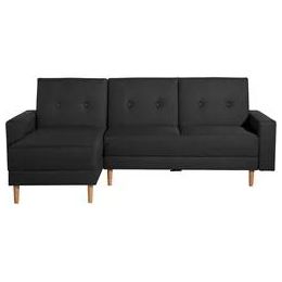 Ecksofa Max Winzer "Just Chill" Sofas Gr. B/H/T: 230cm x 93cm x 152cm, Strukturgewebe 16523, Recamiere beidseitig montierbar, schwarz Schlafsofa mit Recamiere, Rückenverstellung, inklusive Stauraumhocker