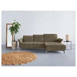 Ecksofa Inosign "Fresh L-Form" Sofas Gr. B/H/T: 281 cm x 79 cm x 185 cm, Samtoptik, mega-Recamiere rechts, mit Armteilverstellung-mit Kopfteilverstellung-mit Vorziehsitz motorisch, grün (olive) Federkern, wahlweise Kopfteilverstellung und motorischer Vorziehsitz