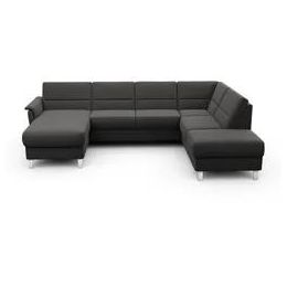 Sit & More Wohnlandschaft SIT & MORE "Palmera U-Form" Sofas Gr. B/H/T: 312cm x 89cm x 212cm, Struktur, Ottomane rechts, ohne Bettfunktion, grau (dunkelgrau) wahlweise mit Bettfunktion und Stauraum