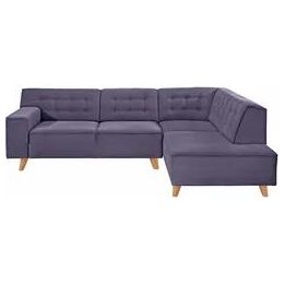 Ecksofa Tom Tailor HOME "NORDIC CHIC" Sofas Gr. B/H/T: 249cm x 77cm x 181cm, Samtstoff STC, Ottomane rechts, mit Sitztiefenverstellung-ohne Nackenstütze, lila (lila stc 18) mit Ottomane, wahlweise Sitzvorzug, Füße Buche natur