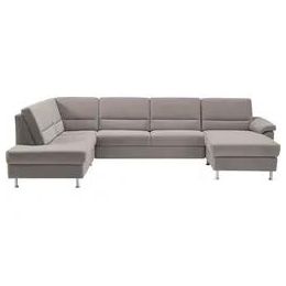 Wohnlandschaft CALIZZA INTERIORS "Onyx U-Form" Sofas Gr. B/H/T: 335 cm x 90 cm x 196 cm, Samtoptik, Recamiere rechts, ohne Bettfunktion ohne Bettkasten, grau (1011 fels) wahlweise mit Bettfunktion und Bettkasten