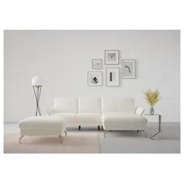 Sit & More Ecksofa SIT & MORE "Fashion L-Form" Sofas Gr. B/H/T: 253cm x 84cm x 165cm, Soft clean, Recamiere rechts, mit Kopfteilverstellung-mit Vorziehsitz, motorisch-mit Metallfuesse Nickel satiniert, beige (creme) wahlweise mit Kopfteilverstellung, Vorziehsitz, motorisch, Nickelfüße