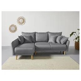 Ecksofa Home Affaire "Granbo L-Form" Sofas Gr. B/H/T: 240cm x 95cm x 170cm, Struktur fein, Recamiere links, mit Bettfunktion-mit Bettkasten, grau incl. Bettfunktion und Bettkasten, Federkern-Polsterung, Seitentasche