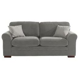 2-Sitzer Home Affaire "Broughton" Sofas Gr. B/H/T: 203cm x 92cm x 94cm, Samtoptik, grau (hellgrau) weicher Sitzkomfort, incl. 2 Zierkissen, Keder