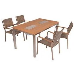 Garten-Essgruppe Garden Pleasure "FLORENCE" Sitzmöbel-Sets Gr. B/H/T: 150 cm x 85 cm x 190 cm, stapelbar, beige (champagner, teak, optik, braun, champagner) mit platzsparenden Stapelstühlen