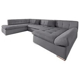 Wohnlandschaft Trendmanufaktur "Reggae II, U-Form" Sofas Gr. B/H/T: 298cm x 78cm x 206cm, Struktur fein, Recamiere rechts, mit Bettfunktion, grau wahlweise mit Bettfunktion