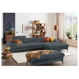 Ecksofa W.Schillig "piedroo" Sofas Gr. B/H/T: 343cm x 70cm x 193cm, Chenille-Flachgewebe R66, Longchair rechts, mit Kopfteilverstellung-ohne Sitztiefenverstellung, blau (marine r66) Kopfteilverstellung, wahlweise mit Sitztiefenverstellung, Breite 343cm