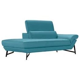 Ottomane Egoitaliano "Narcisa, Designsofa" Sofas Gr. B/H/T: 174cm x 96cm x 110cm, Leder BULL, Ottomane links, blau (türkis) mit verstellbarer Kopfstütze, Solitärmöbel als Blickfang