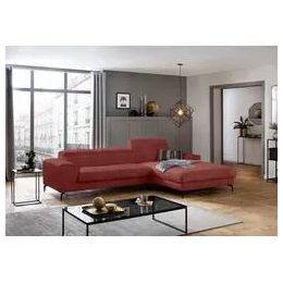 Ecksofa W.Schillig "piedroo" Sofas Gr. B/H/T: 303cm x 70cm x 193cm, Chenille-Flachgewebe R66, Longchair rechts, mit Kopfteilverstellung-mit motorischer Sitztiefenverstellung, rot (rot r66) Kopfteilverstellung, wahlweise mit Sitztiefenverstellung, Breite 303cm