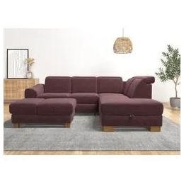 Ecksofa Home Affaire "Dundee L-Form" Sofas Gr. B/H/T: 263cm x 86cm x 219cm, Flachgewebe, Ottomane rechts, mit Bettfunktion-mit Stauraum-mit Kopfteilverstellung, lila (flieder) wahlweise mit Kopfteilverstellung und zusätzlich Bettfunktion