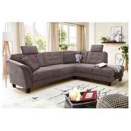 Ecksofa Home Affaire "Trondheim L-Form", grau (taupe), B:260cm H:89cm T:214cm, Struktur fein (100% Polyester), Flachgewebe (100% Polyester), Luxus-Microfaser (90% Polyester, 10% Polyamid), Sofas, mit Federkern und Knopfheftung im Rücken, Füße Buche dunkel