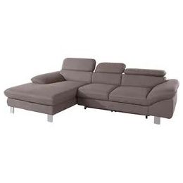 Ecksofa COTTA "Driver L-Form" Sofas Gr. B/H/T: 268cm x 73cm x 169cm, Struktur, Recamiere links, mit Kopfteilverstellung-mit Bettfunktion und Bettkasten, braun mit Kopfteilverstellung, wahlweise Bettfunktion